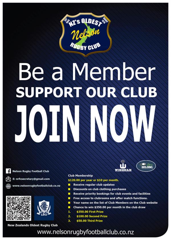 Membership page for the Nelson Rugby Football Club